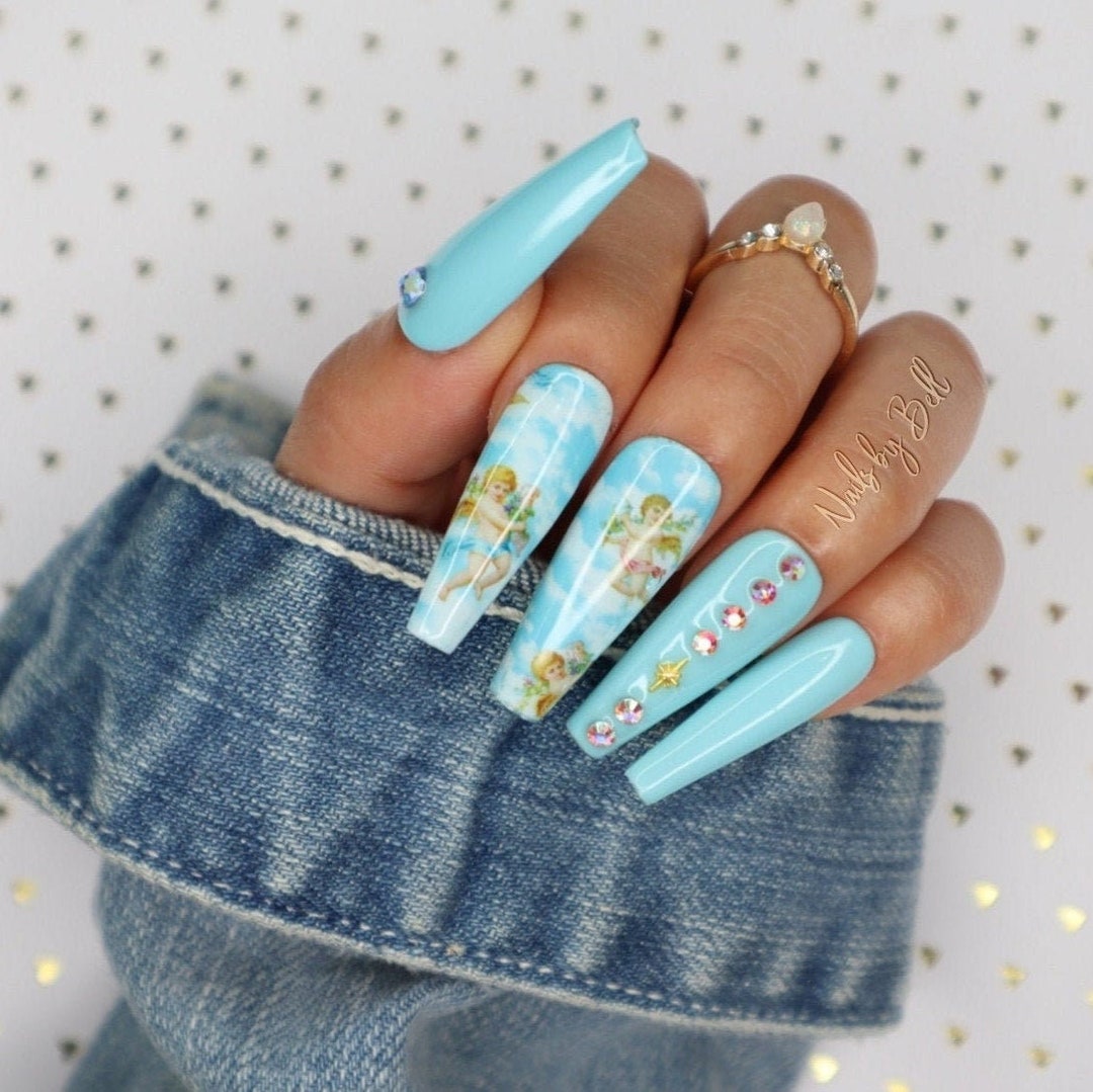 Angel Baby Marble Press on Nails | Gel Acrylic Nails | Crystal Elegant ...