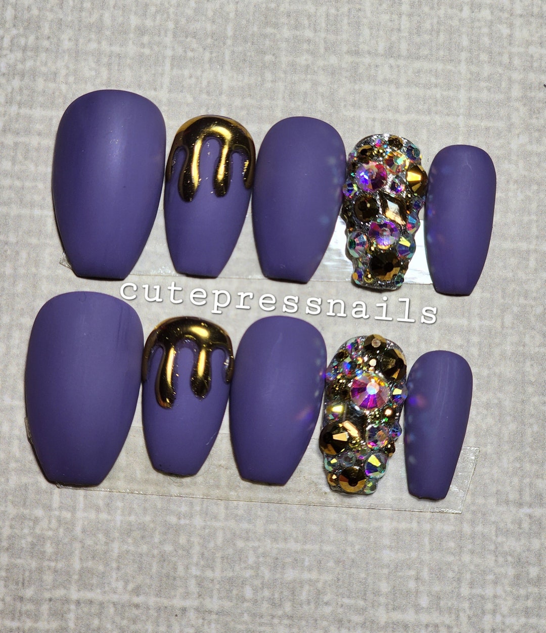 Dripping Chrome Nails Gold Drip Press on Nails | Melting Gold Gray Nail ...