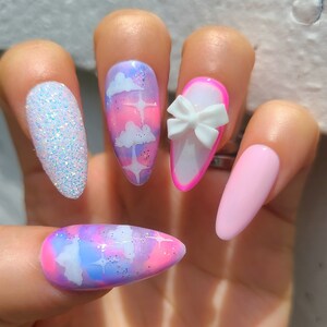Cloud Angel Dust Ribbon Press on Nails - Etsy
