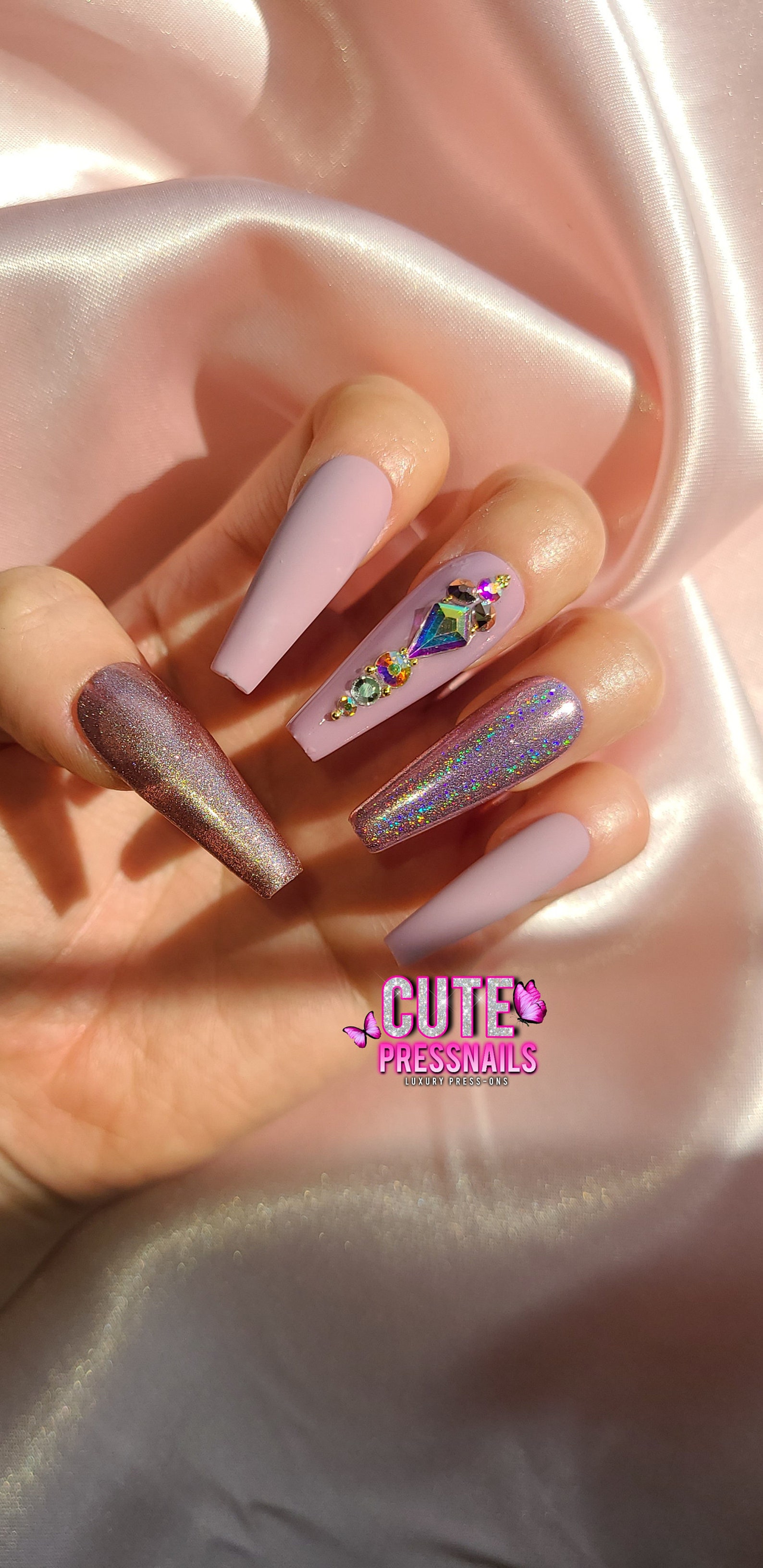 Kiss & Tellㅣrose GOLD BLING Press on Nails | Gel Acrylic Nails ...