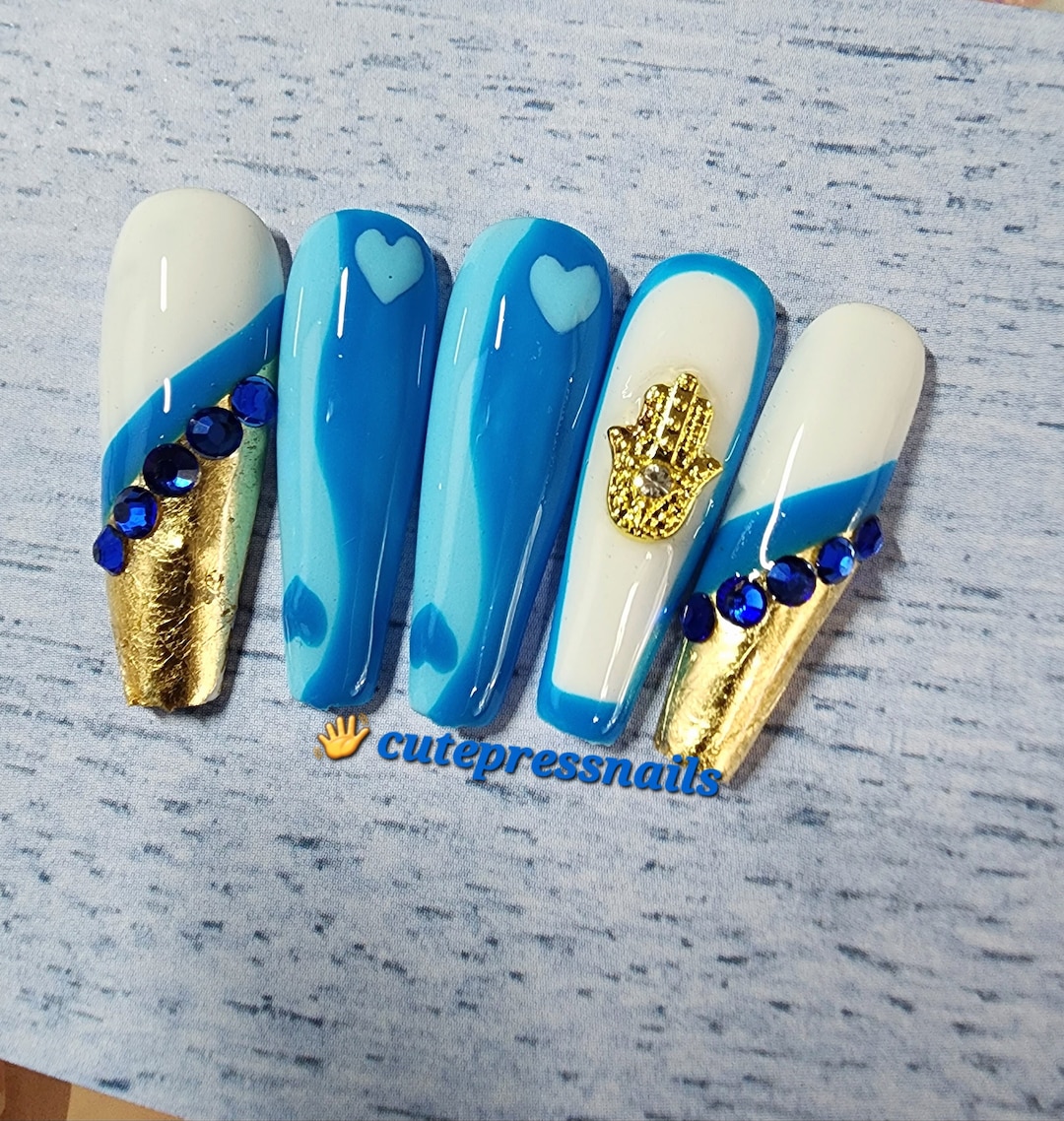 Hamsa Hand Blue Yin Yang Press on Nails - Etsy