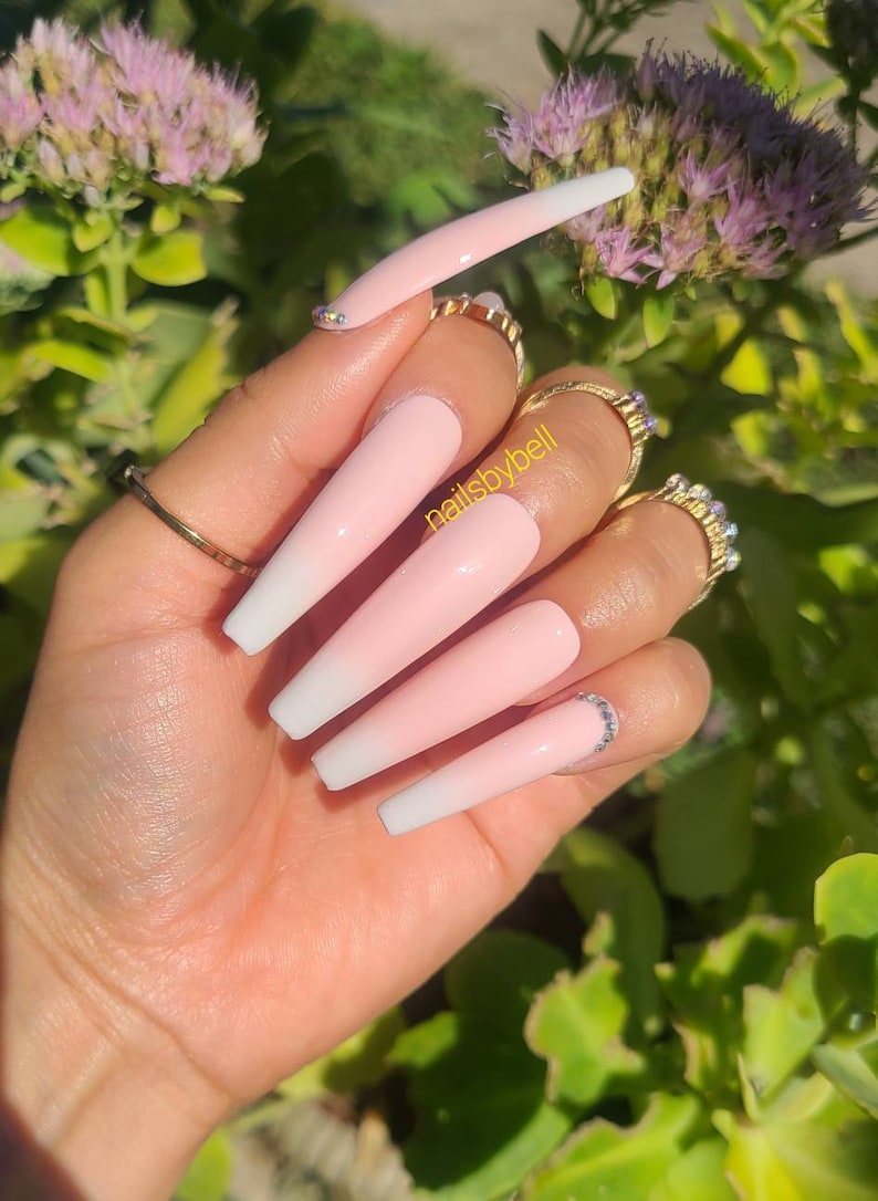 XXL Coffin, French Pressed on Nails | Gel Acrylic Nails | Crystal ...