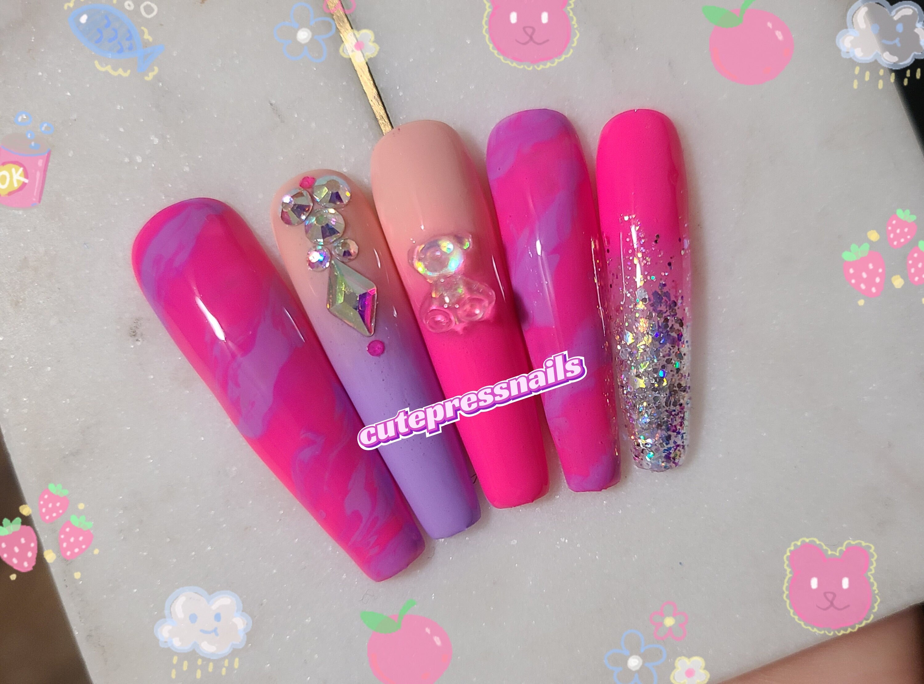 XXLONG COFFIN Pink Marble Y2k Press on Nails XXL Press on - Etsy