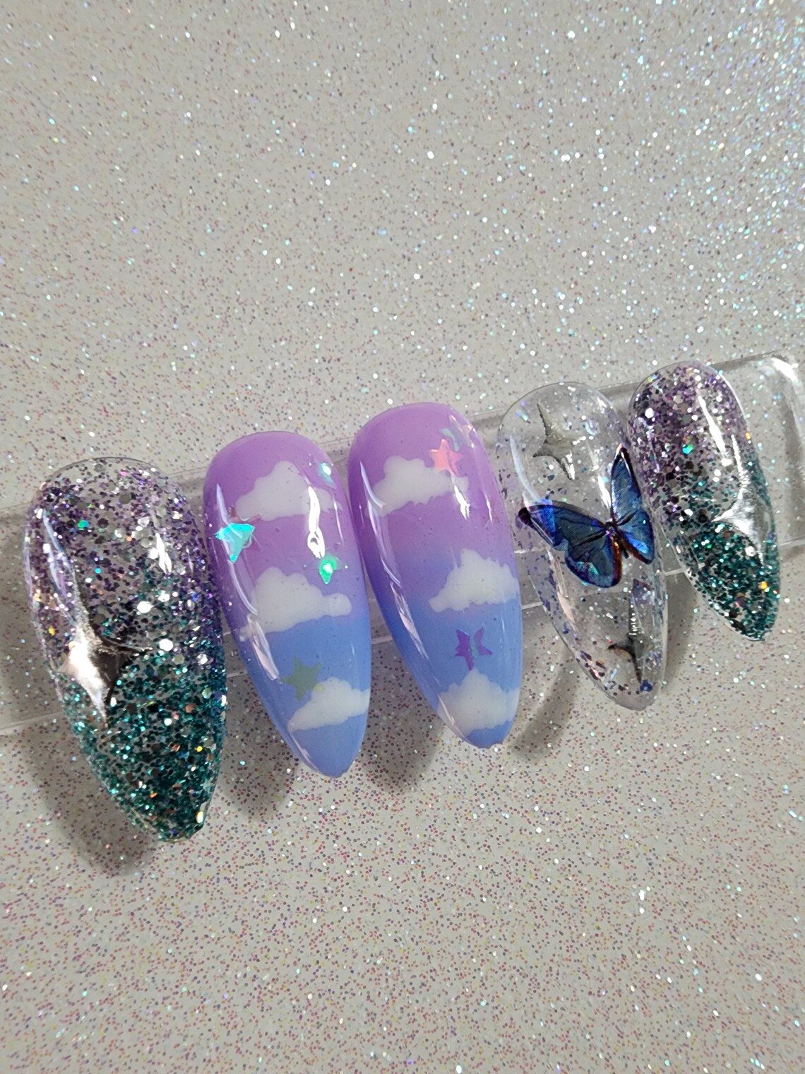 Pastal Cloud Butterfly With Glitter Press on Nails - Etsy