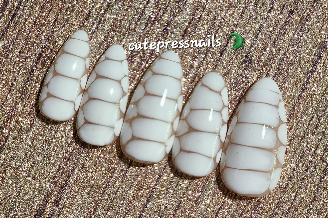 White Beige Crocodile Press on Nails - Etsy