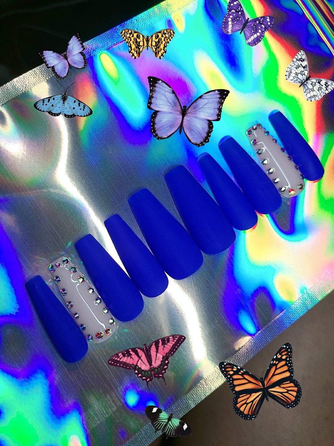 Blue Bling Crystal Press on Nailsㅣblue Press on Nails | Royal Lbue ...