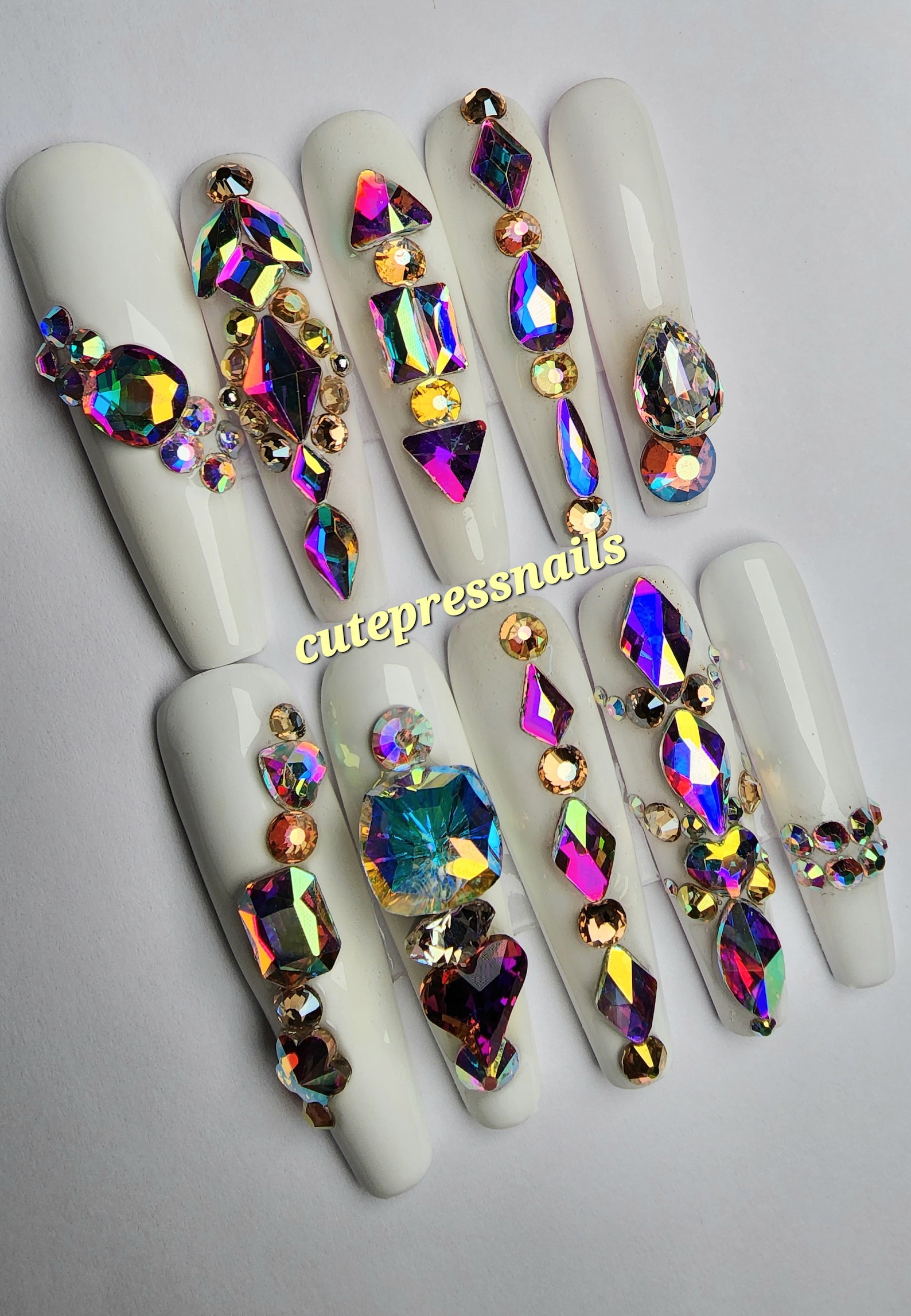 XXL Coffin Ultra Shine Full Bling Press on Nails Glue on - Etsy