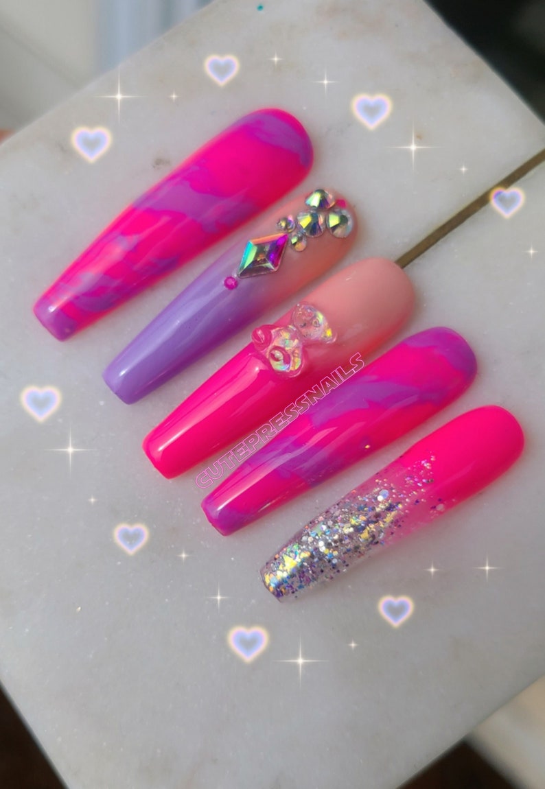 XXLONG COFFIN Pink Marble Y2k Press on Nails XXL Press on - Etsy