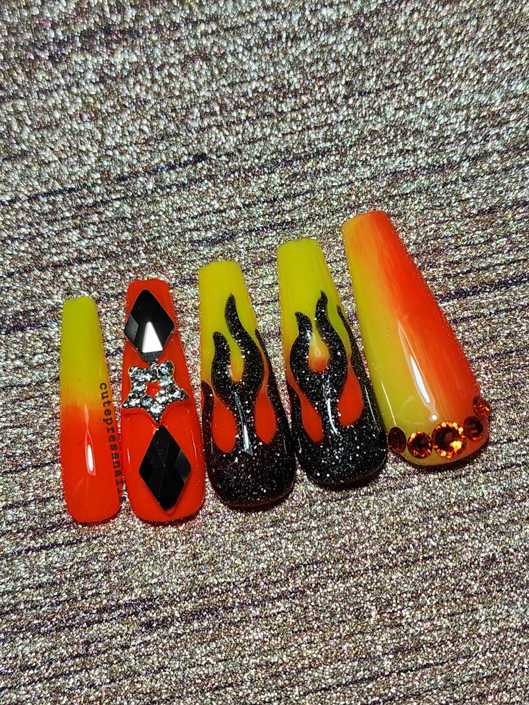 Flame Orange Yellow Press on Nails | Fire Nails | Fake Nails Luxury Set ...