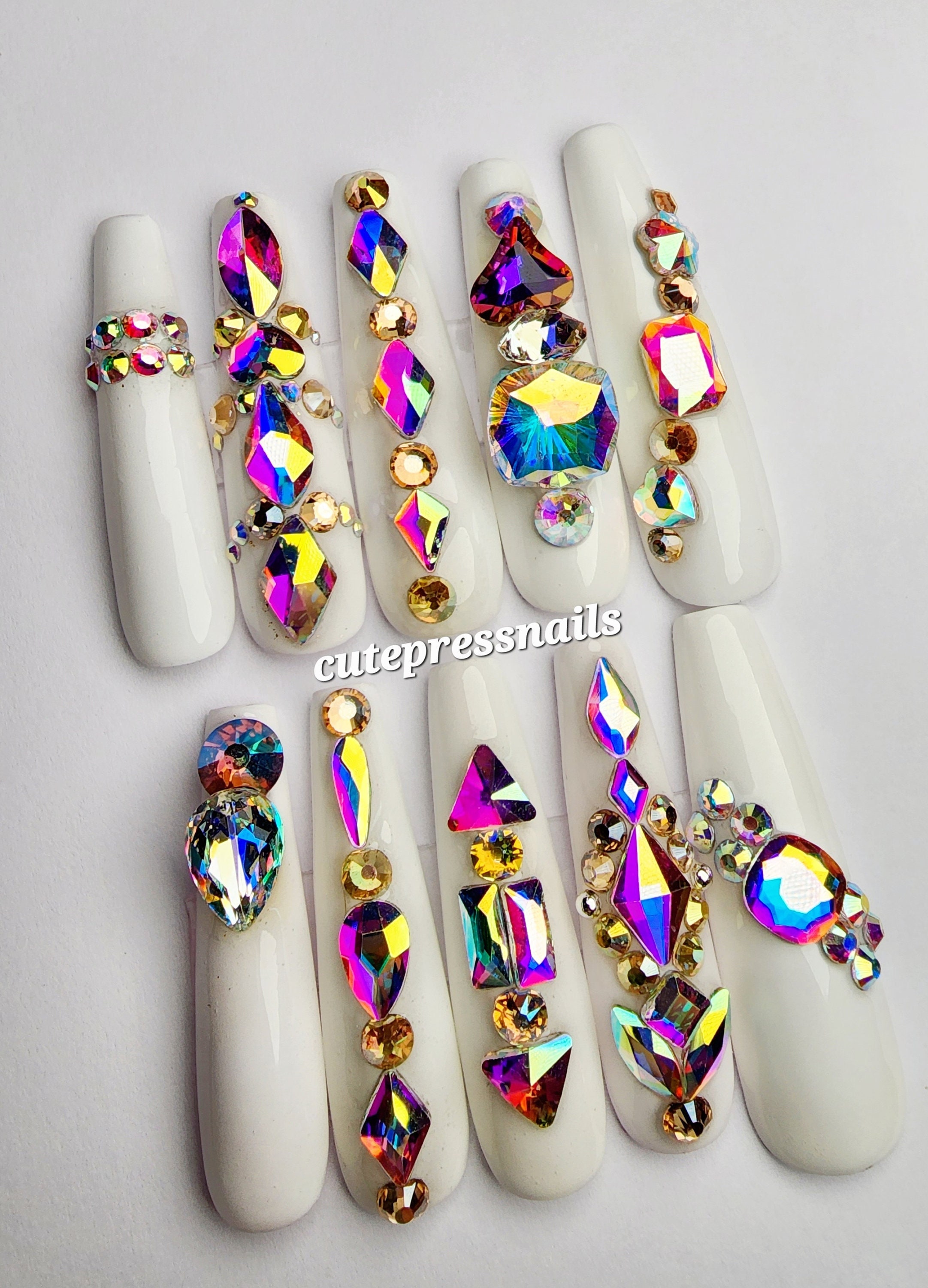 XXL Coffin Ultra Shine Full Bling Press on Nails Glue on - Etsy