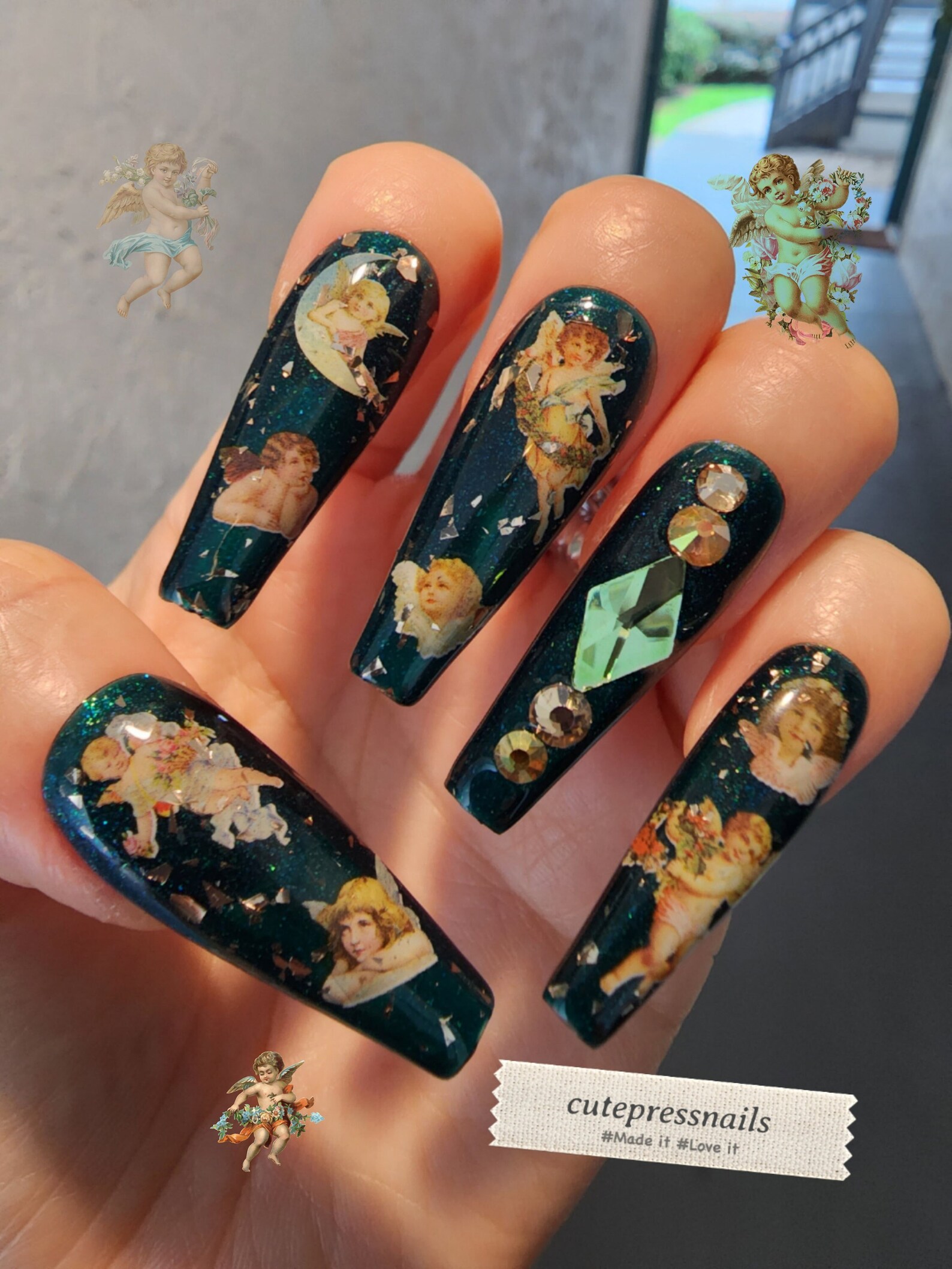 Baroque Angel Baby Green Gold Ice Press on Nails - Etsy