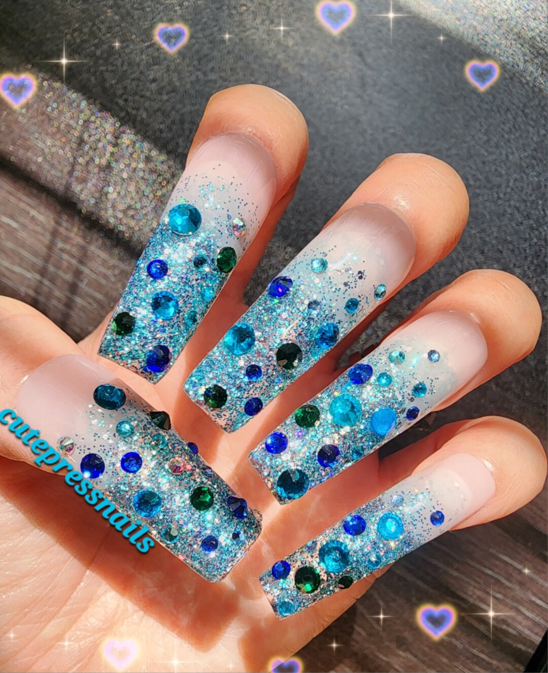 Blue Crystal Press on Nails | Blue Nails Glitter Nails | Bling Press on ...