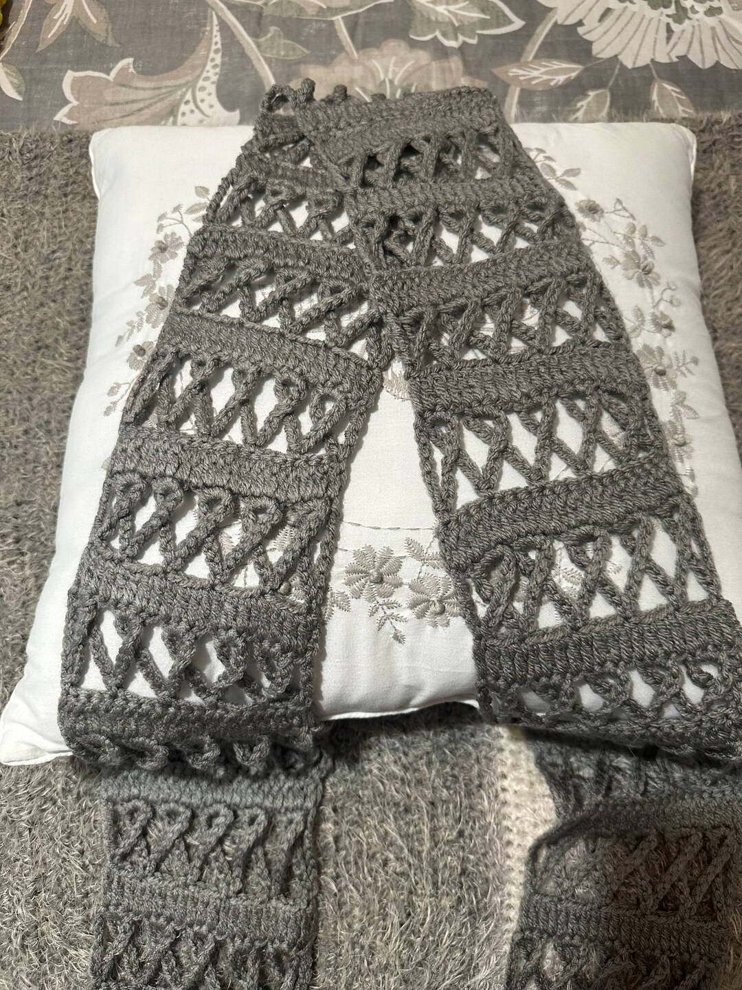 Hand Made Crochet Gray / Gray Ribbon Brain Cancer Scarf 60" X 5" - Etsy