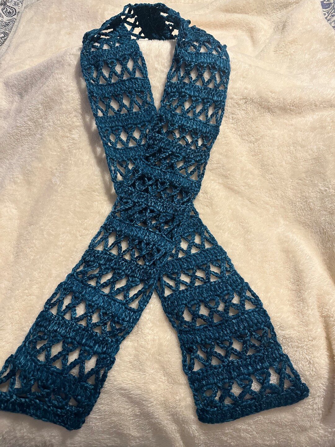 Hand Made Crochet Teal / Teal Ribbon Ovarian Cancer Scarf 60" X 5" - Etsy