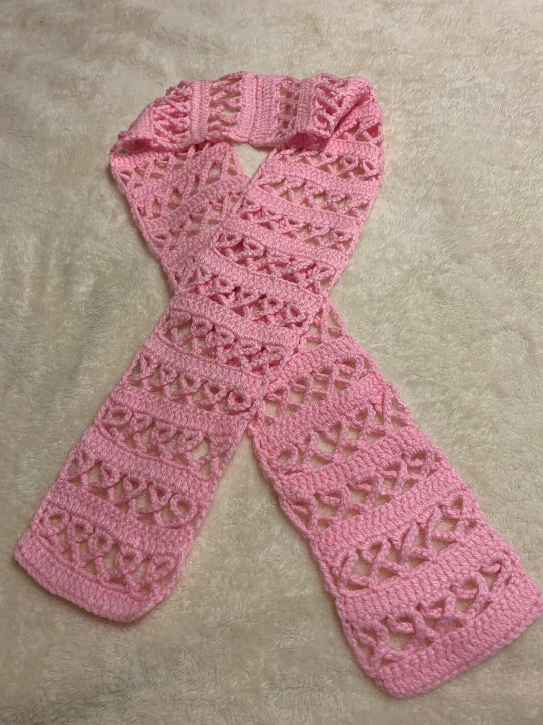 Hand Made Crochet Pink / Pink Ribbon Breast Cancer Scarf 60" X 5" - Etsy