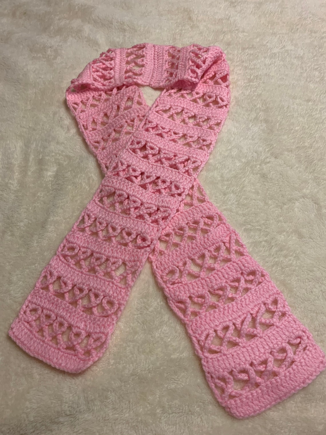 Hand Made Crochet Pink / Pink Ribbon Breast Cancer Scarf 60" X 5" - Etsy