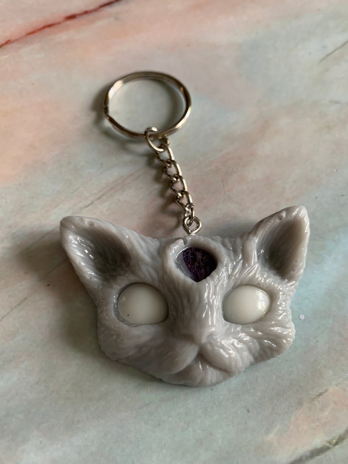 Third Eye Cat Keychain Resin Cat Crystals Keychain Witchy - Etsy