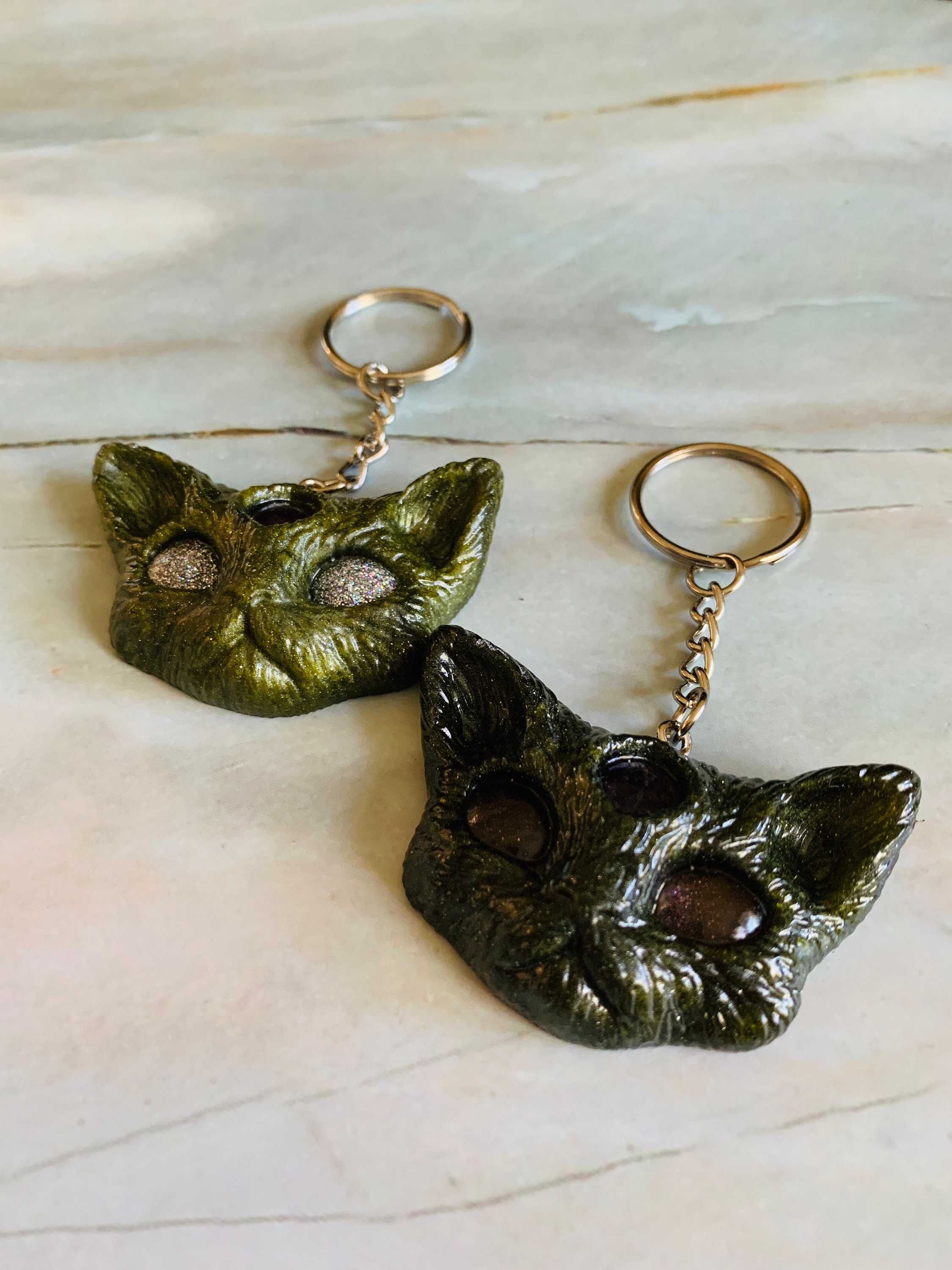 Third Eye Cat Keychain Resin Cat Crystals Keychain Witchy - Etsy
