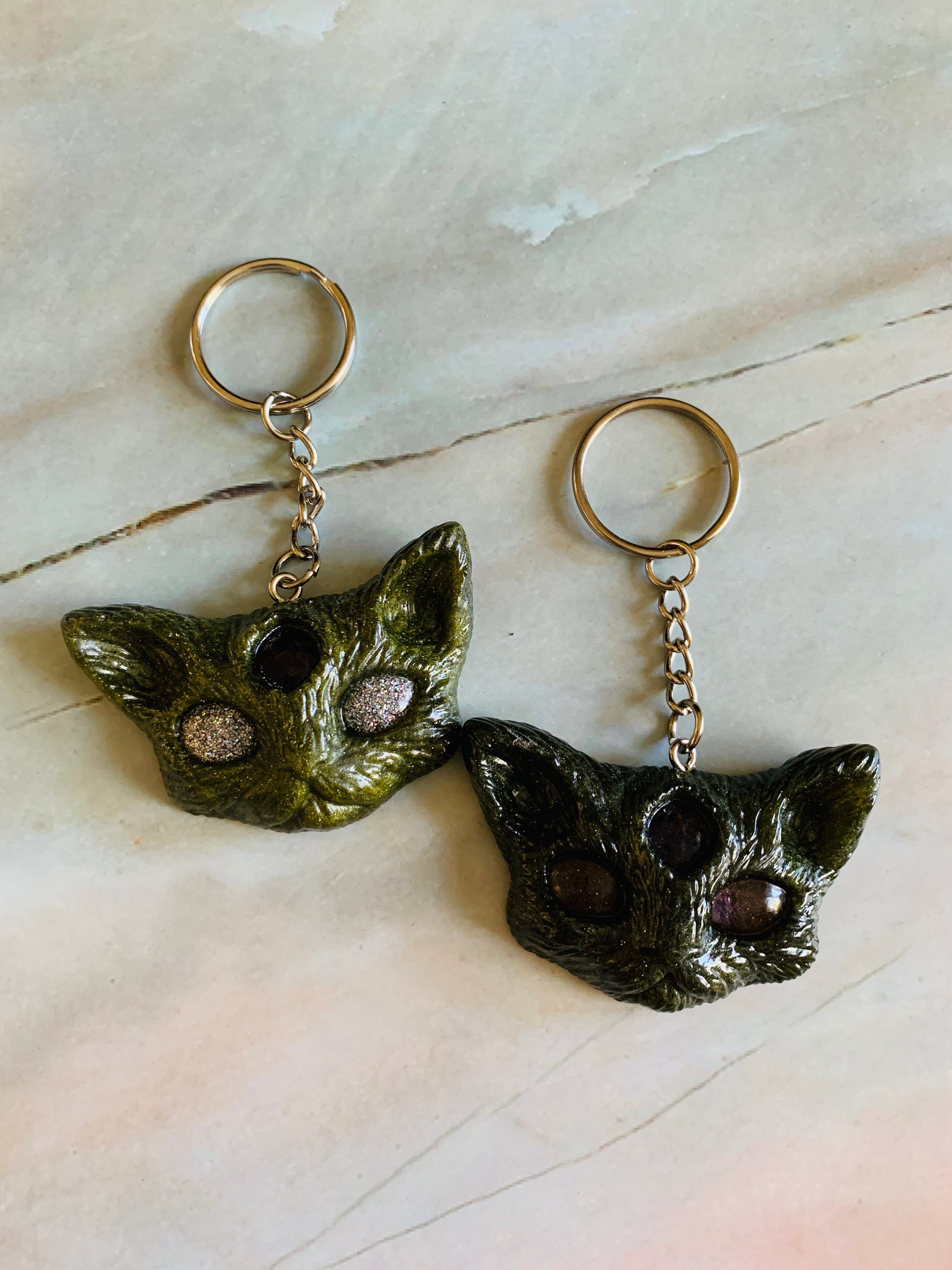 Third Eye Cat Keychain Resin Cat Crystals Keychain Witchy - Etsy