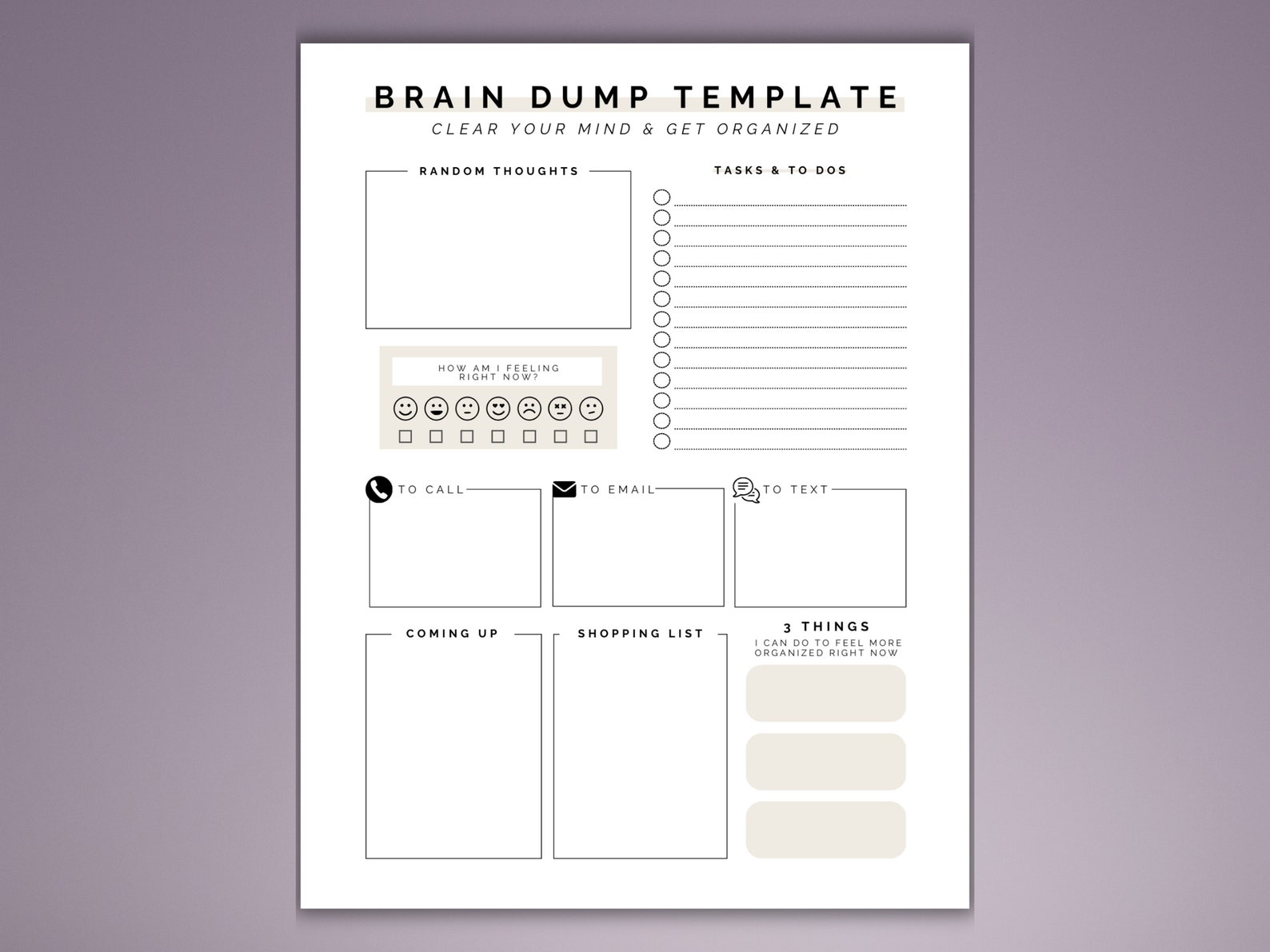 Printable Brain Dump Worksheet, Decluttering Planner, Digital Brain ...