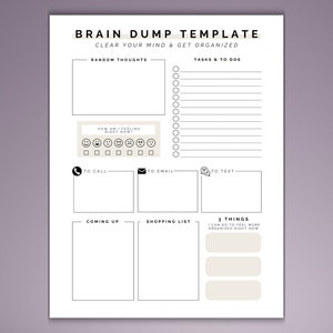 Printable Brain Dump Worksheet, Decluttering Planner, Digital Brain ...