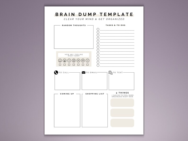 Printable Brain Dump Worksheet, Decluttering Planner, Digital Brain ...