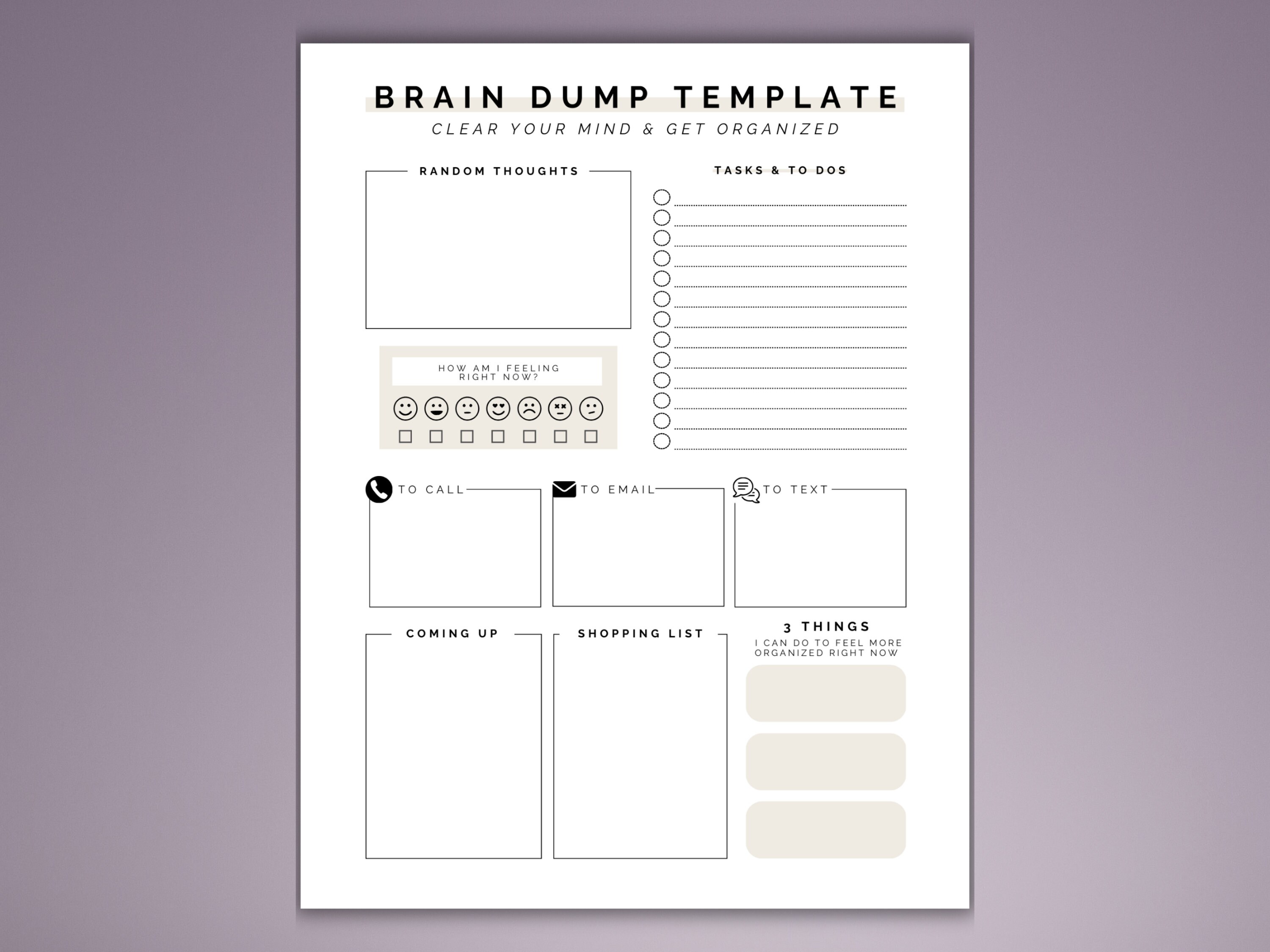 Printable Brain Dump Worksheet, Decluttering Planner, Digital Brain ...