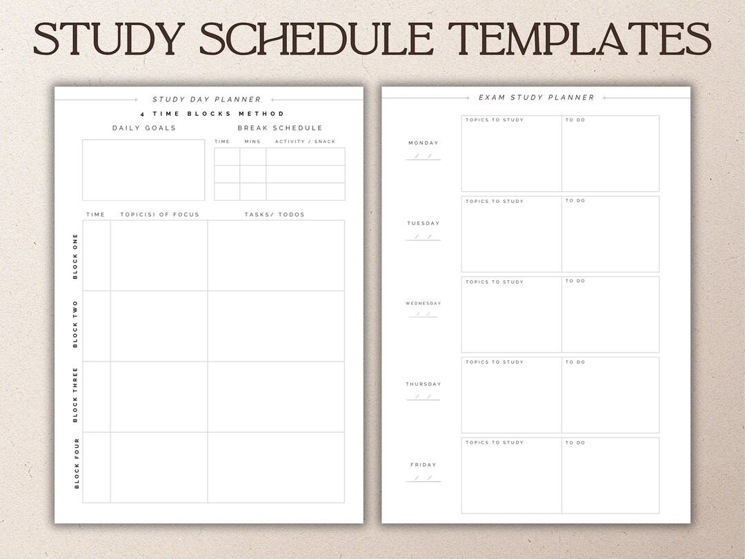 Minimalist Weekly Study Schedule Printable and Daily Time Blocking ...