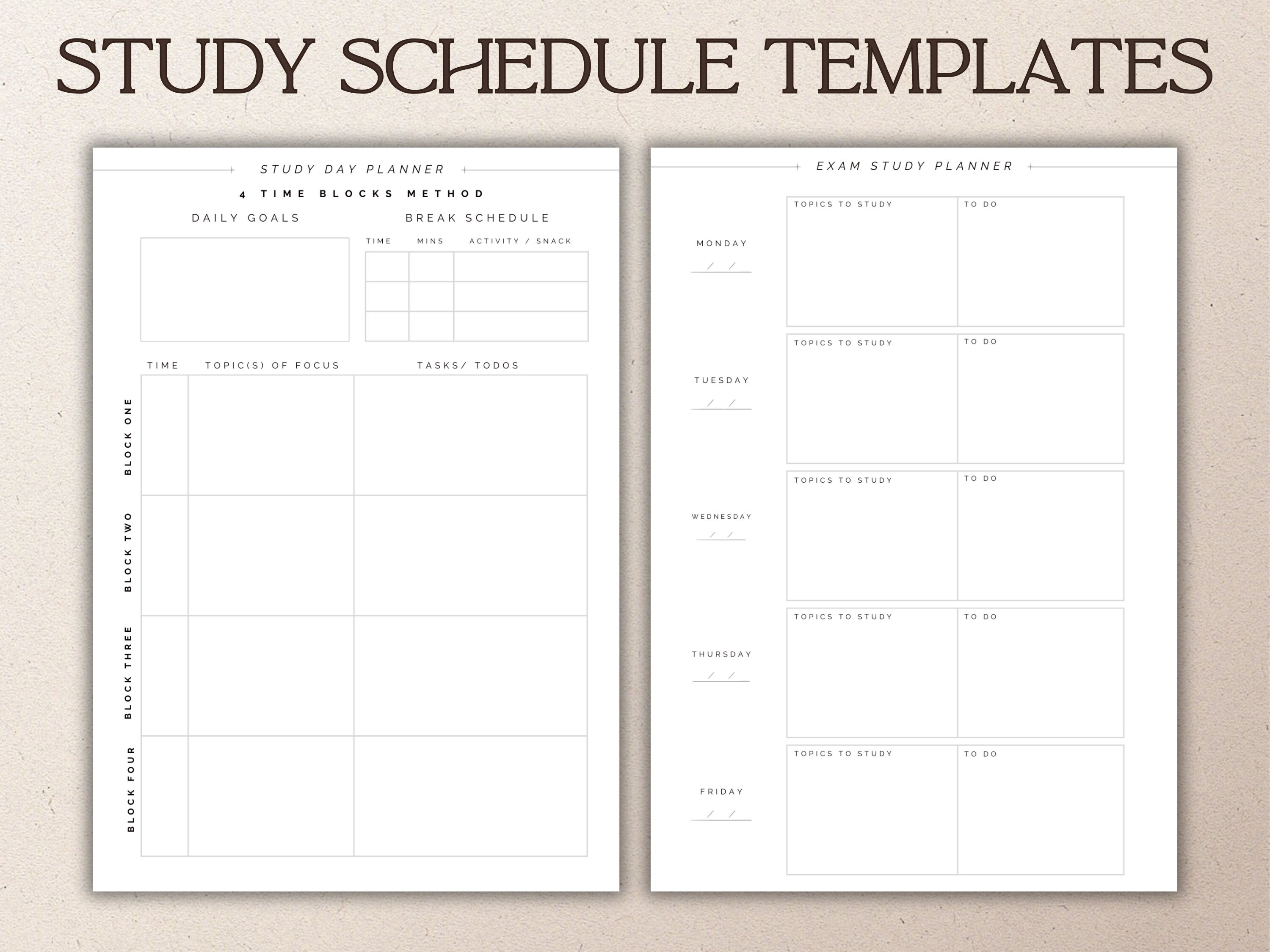 Minimalist Weekly Study Schedule Printable and Daily Time Blocking ...