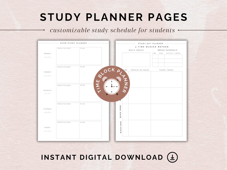 Minimalist Weekly Study Schedule Printable and Daily Time Blocking ...