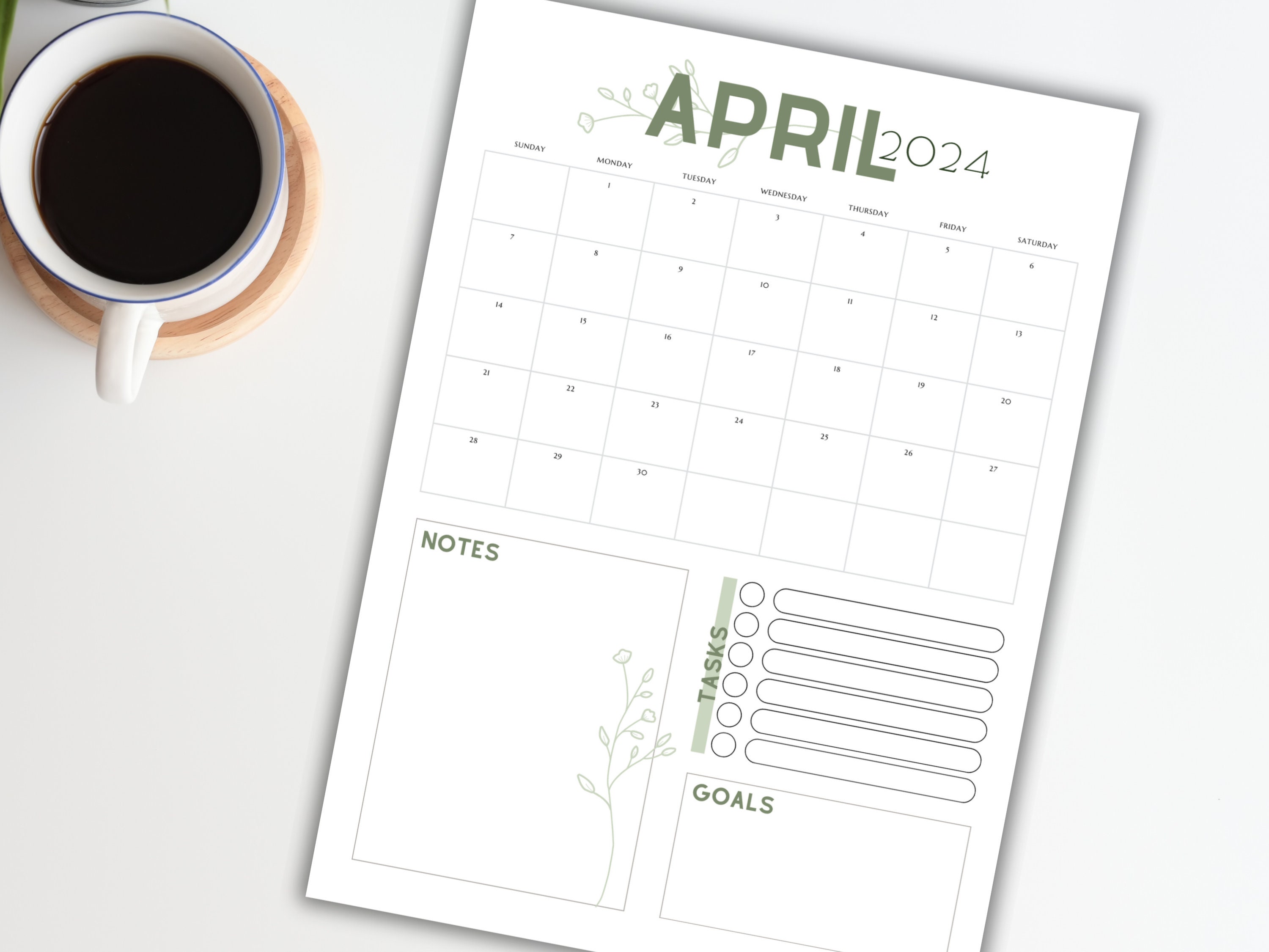 Vertical April 2024 Editable Calendar Printable: PDF Monthly Organizer ...