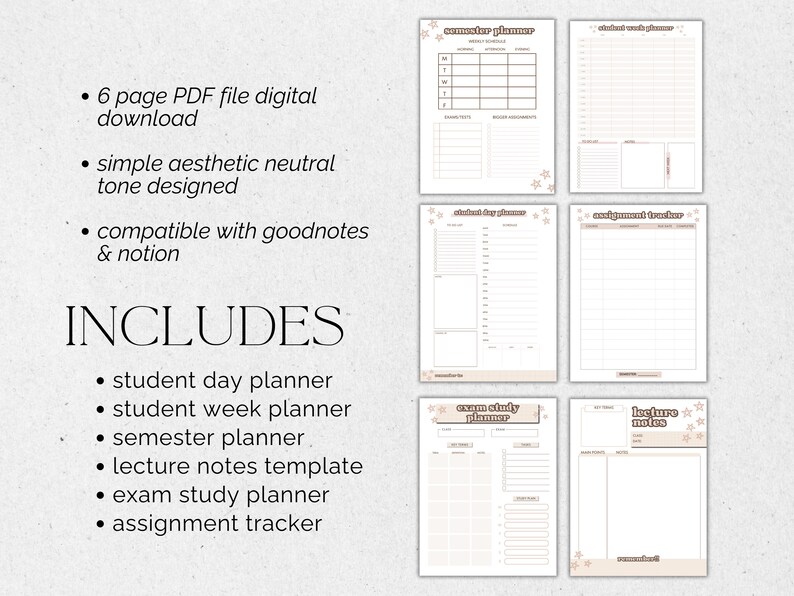College Planner Bundle: Printable Student Planner, Daily Planner 2024 ...