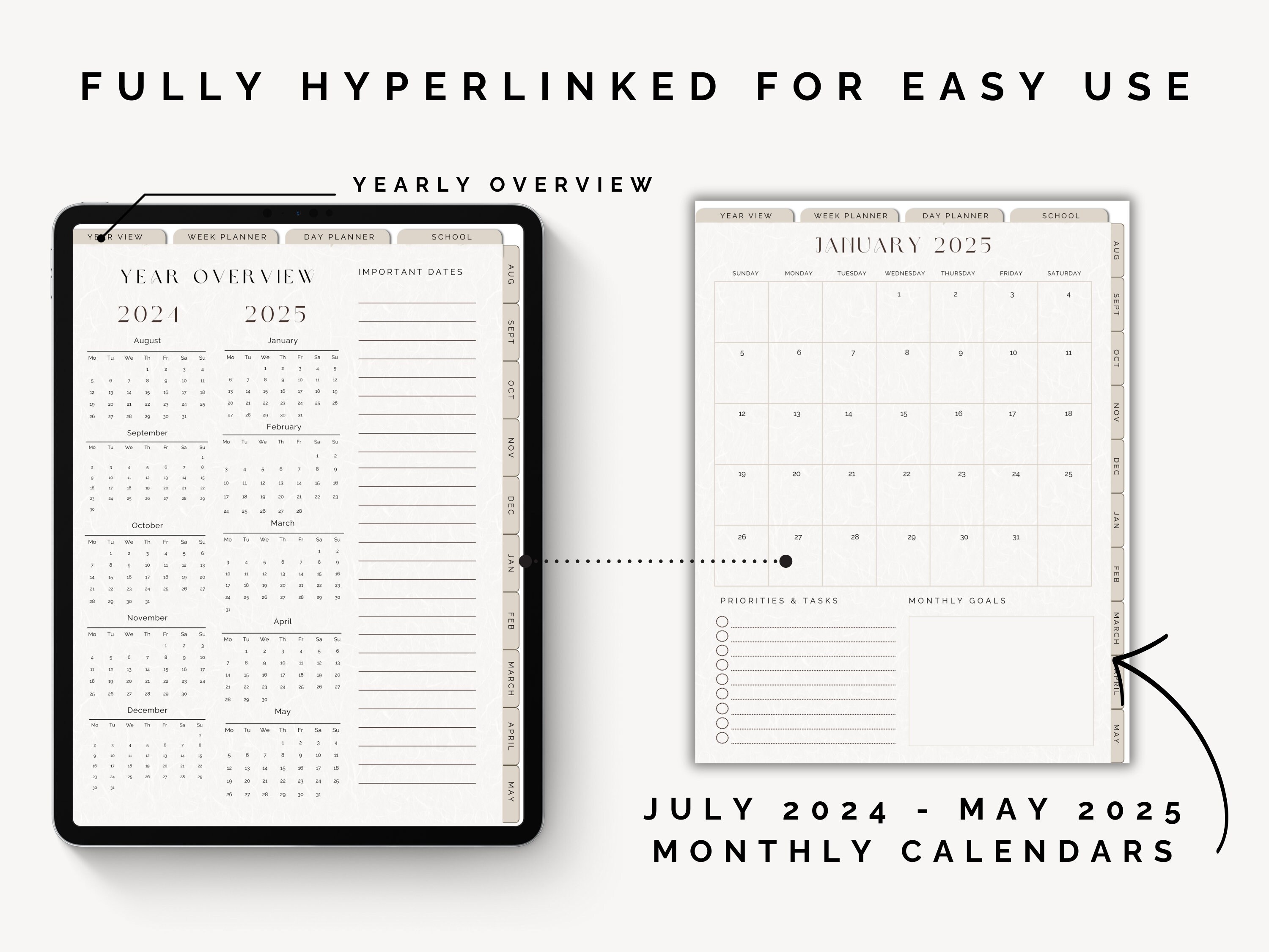 HYPERLINKED PLANNER, Digital Student Planner, University Planner, ADHD ...