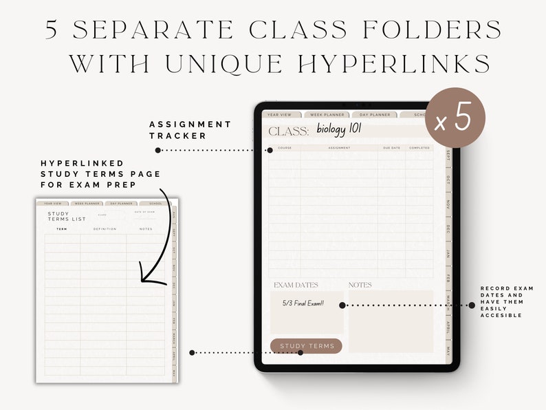 HYPERLINKED PLANNER, Digital Student Planner, University Planner, ADHD Digital Planner, Mid Year ...