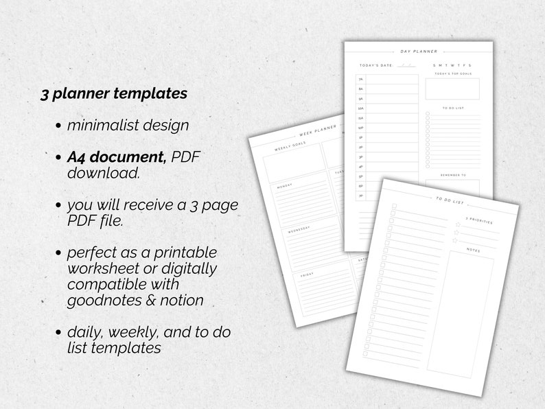 A4 Weekly Planner, Minimalist Daily Planner Template, Todo List ...