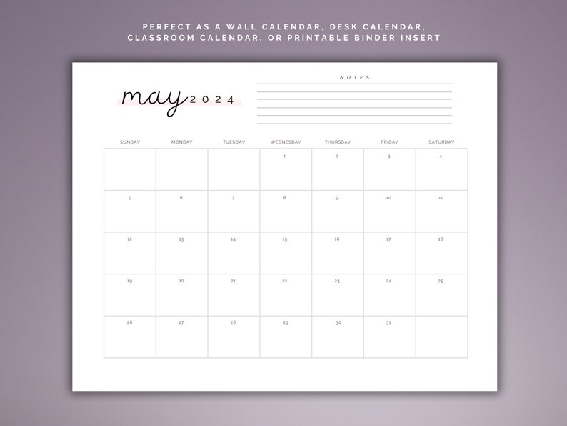 May 2024 Calendar Printable: Minimalist Landscape Planner (PDF/PNG) - Etsy