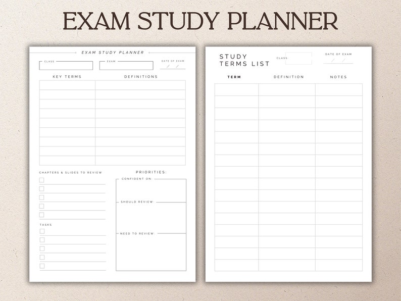 Minimalist Aesthetic Study Planner Templates for Exams, Student ...