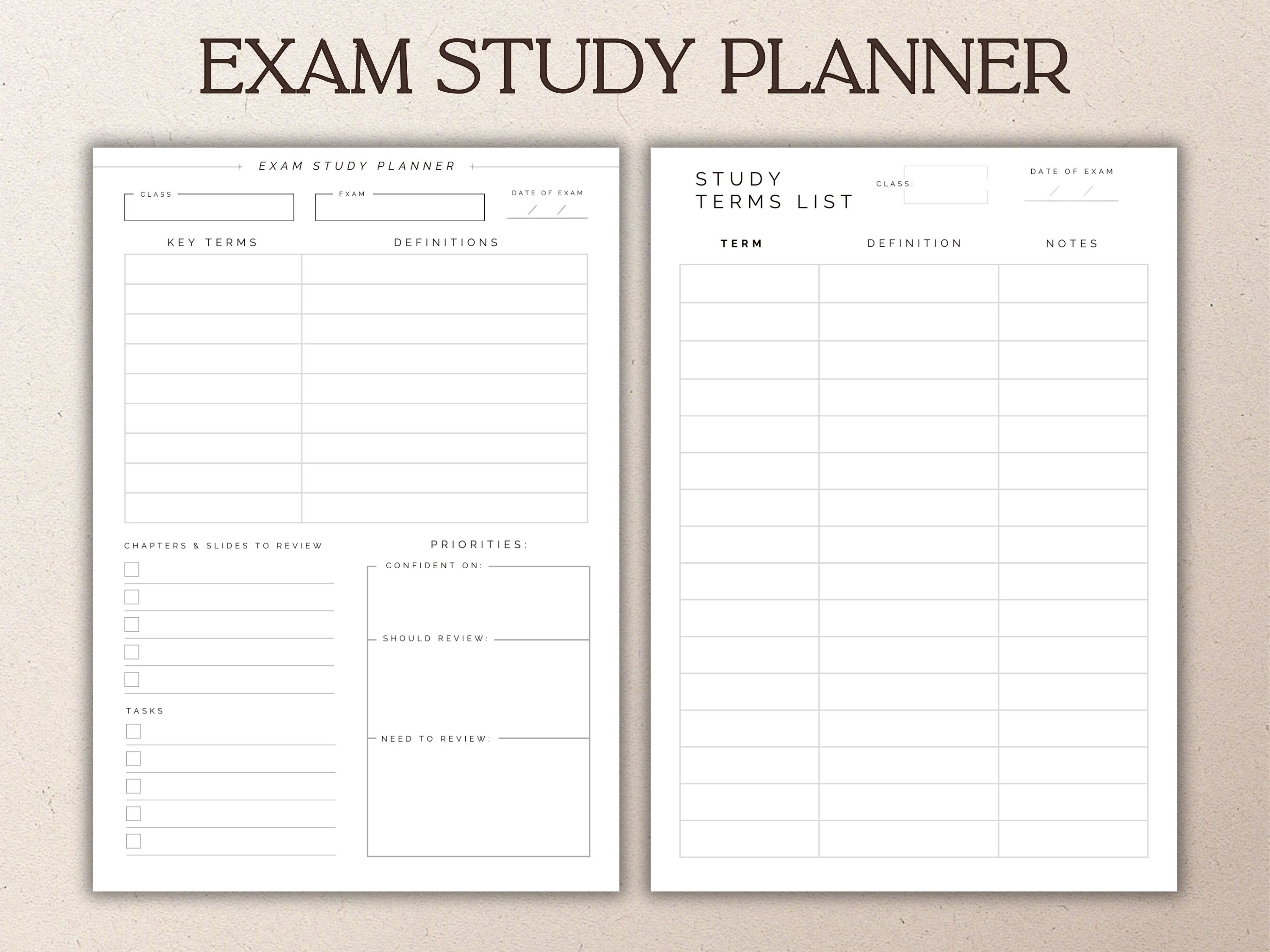 Minimalist Aesthetic Study Planner Templates for Exams, Student ...