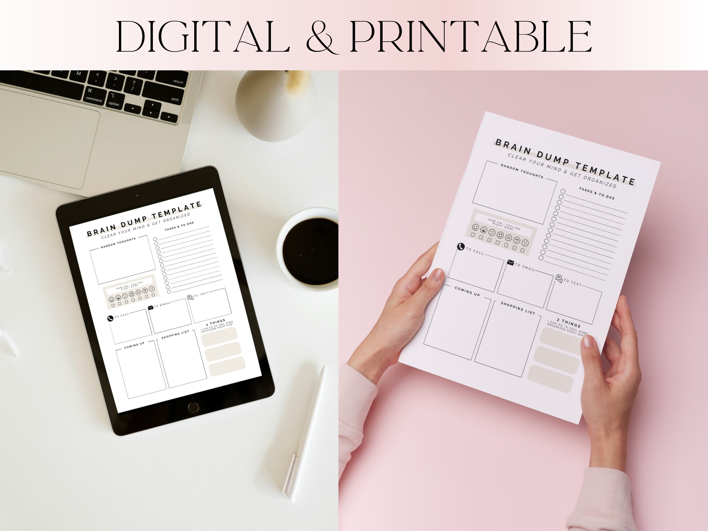 Printable Brain Dump Worksheet, Decluttering Planner, Digital Brain ...