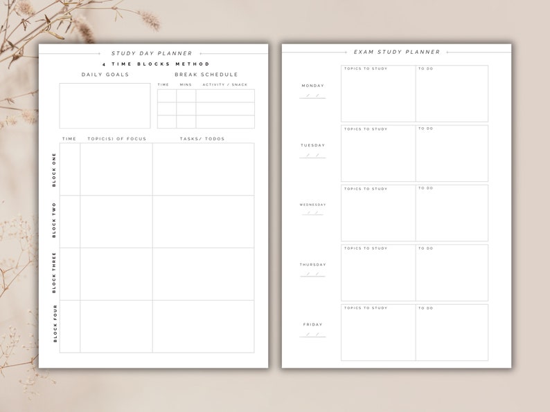 Minimalist Weekly Study Schedule Printable and Daily Time Blocking ...