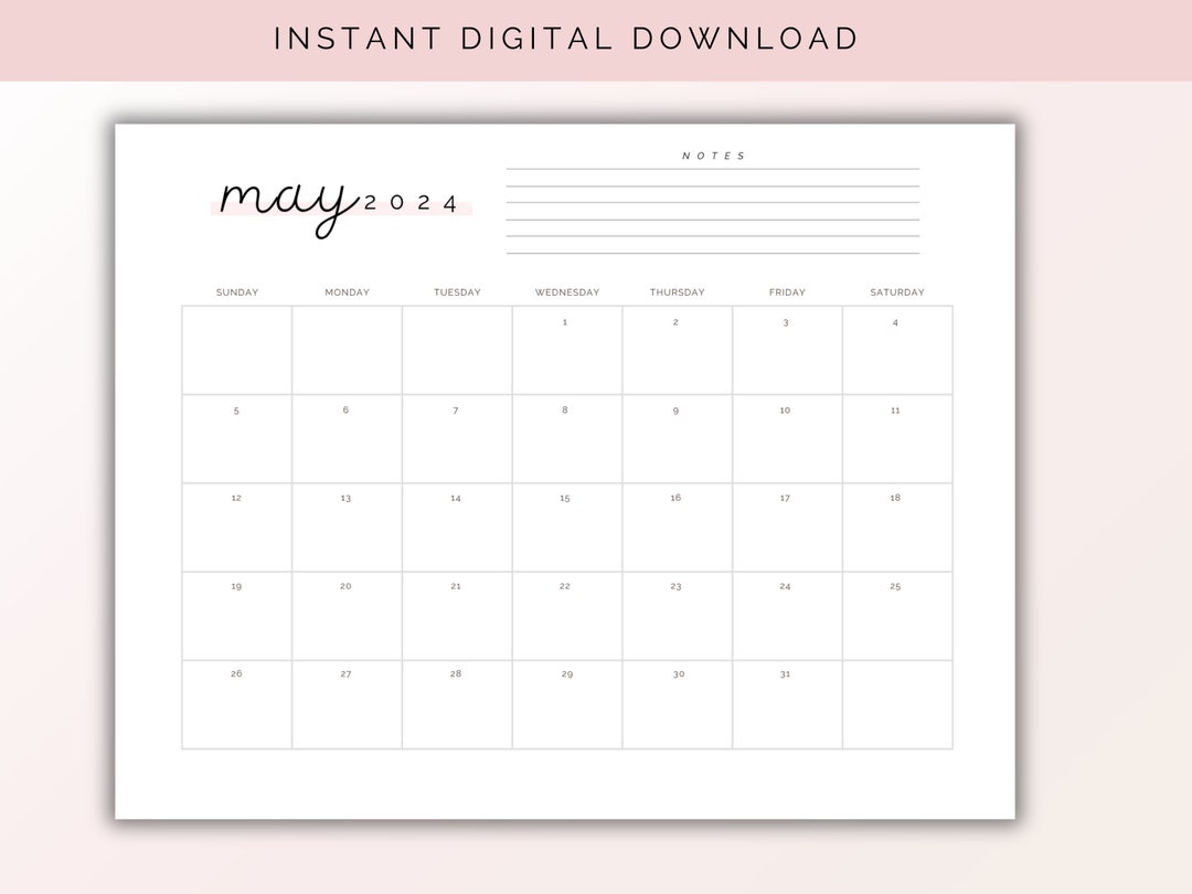 May 2024 Calendar Printable: Minimalist Landscape Planner (PDF/PNG) - Etsy