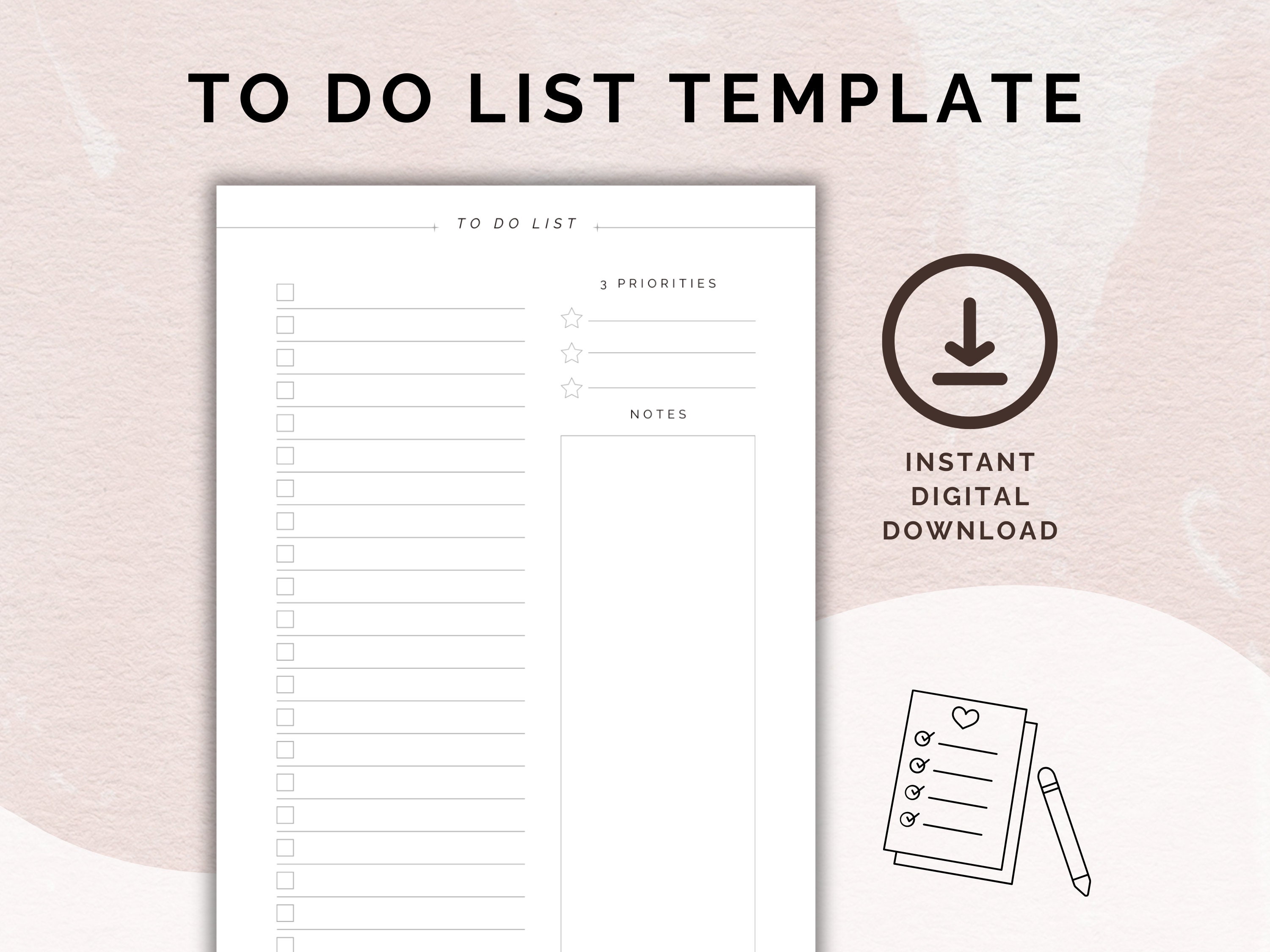 Minimalist Todo List Template, Hourly Schedule, Undated Daily Planner ...