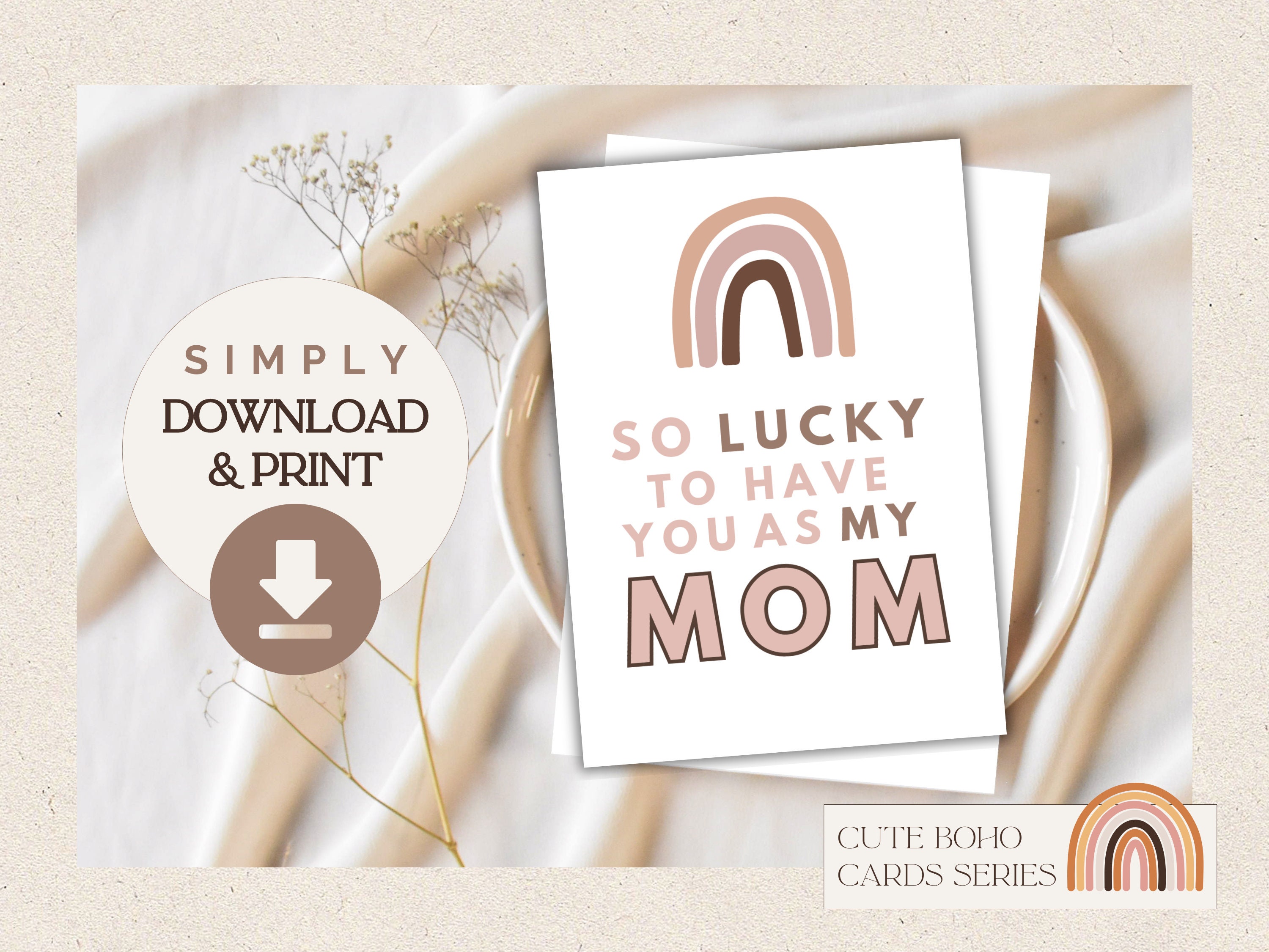 Cute Boho Aesthetic Mothers Printable Mothers Day Card, Digital Mothers ...