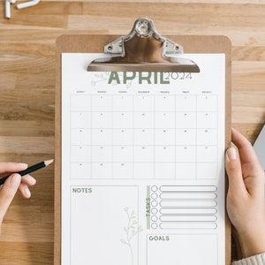 Vertical April 2024 Editable Calendar Printable: PDF Monthly Organizer ...