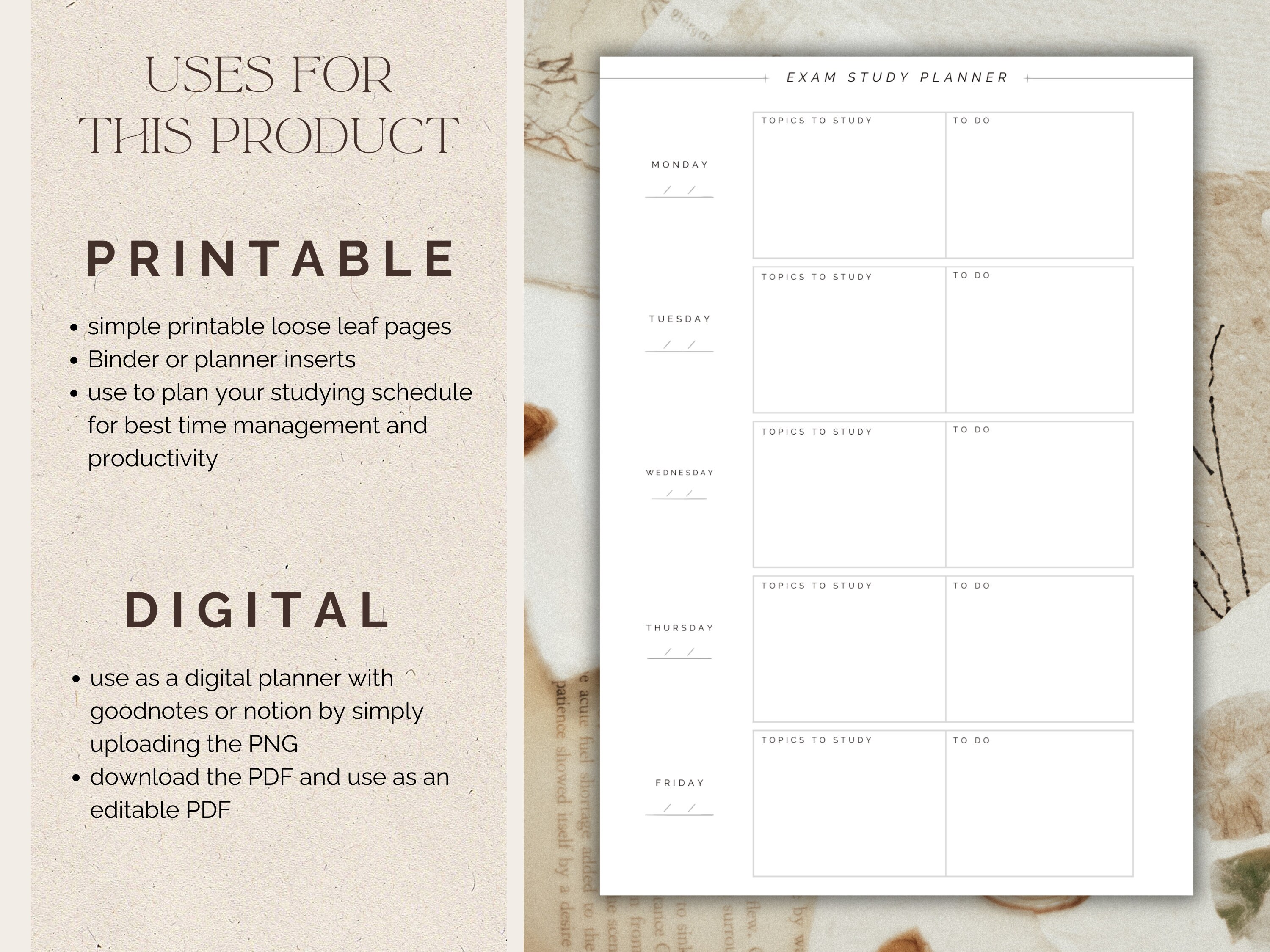 Minimalist Weekly Study Schedule Printable and Daily Time Blocking ...