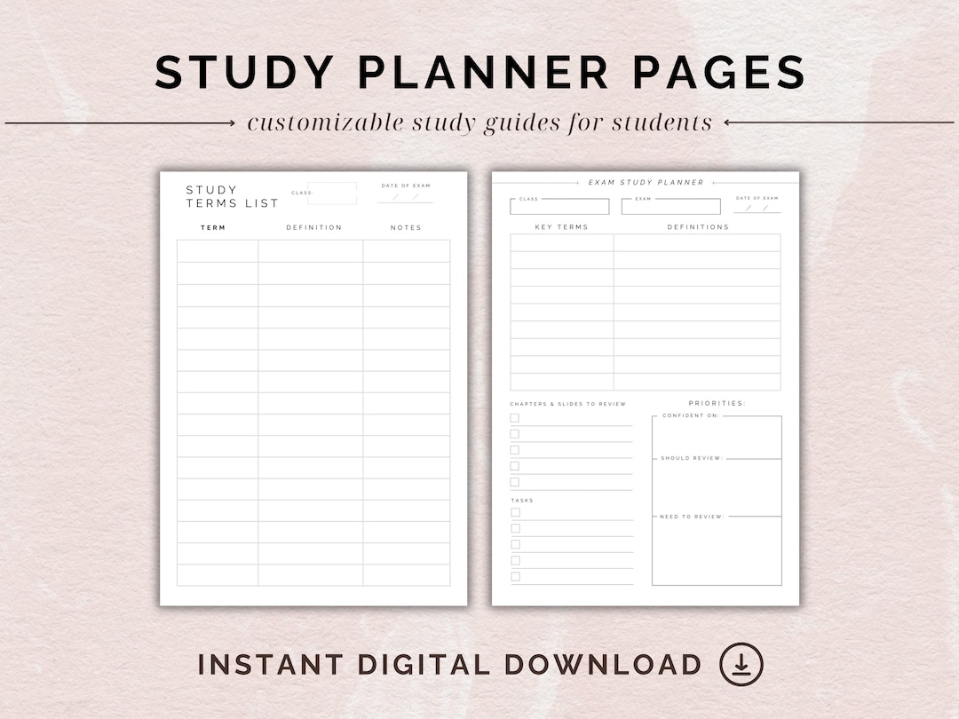 Study Guides for Student Organization, Study Organizer, Printable Student Planner, Minimalist ...