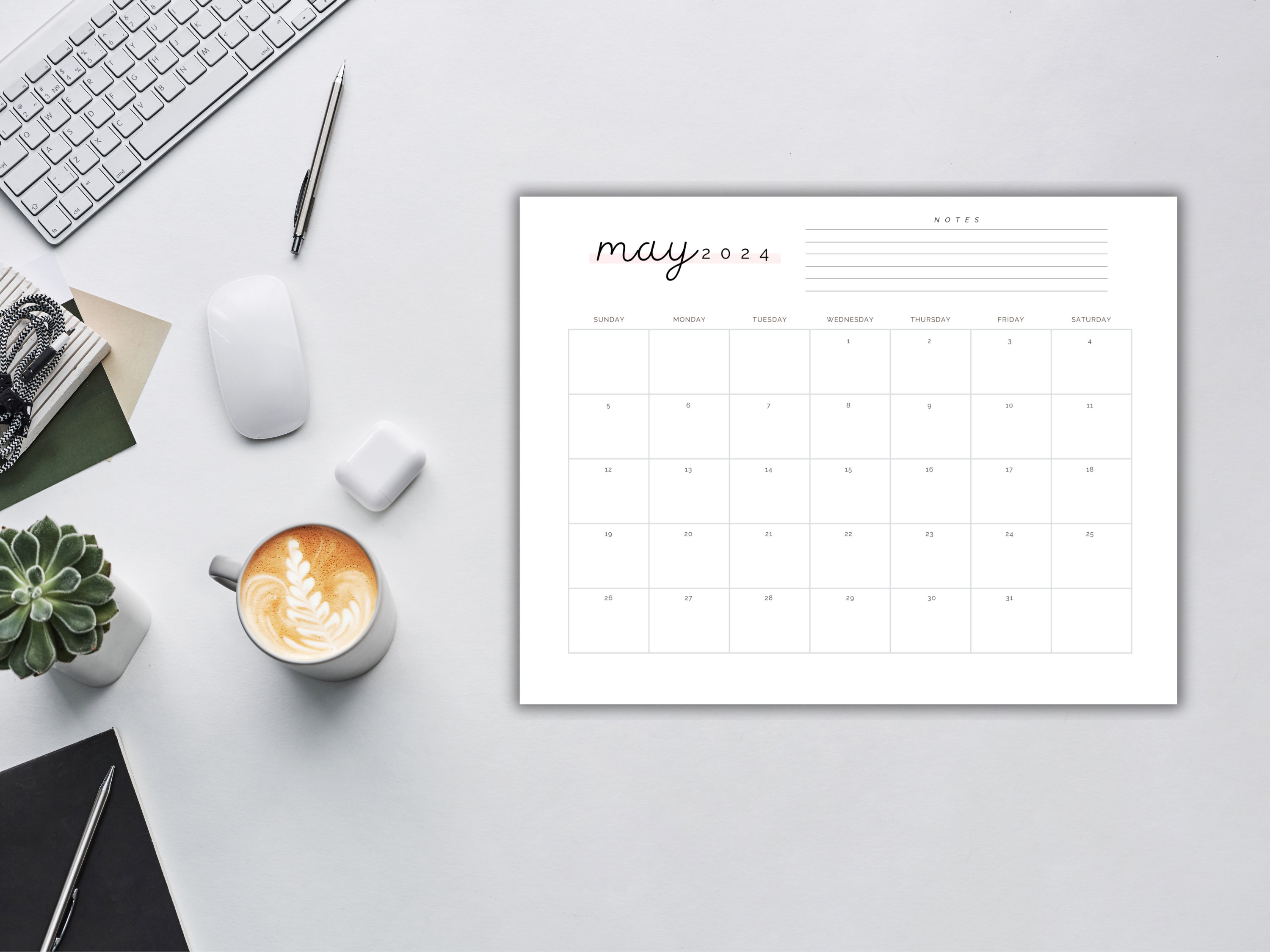 May 2024 Calendar Printable: Minimalist Landscape Planner (PDF/PNG) - Etsy