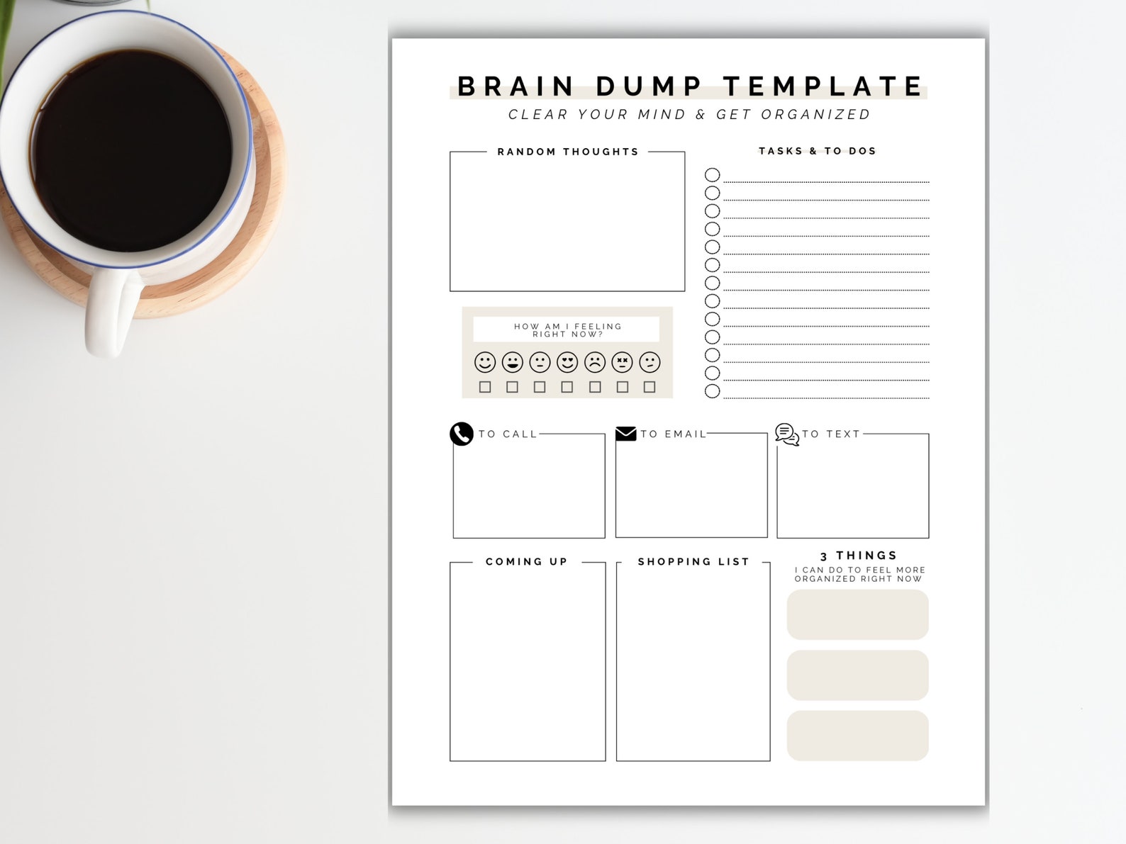 Printable Brain Dump Worksheet, Decluttering Planner, Digital Brain ...