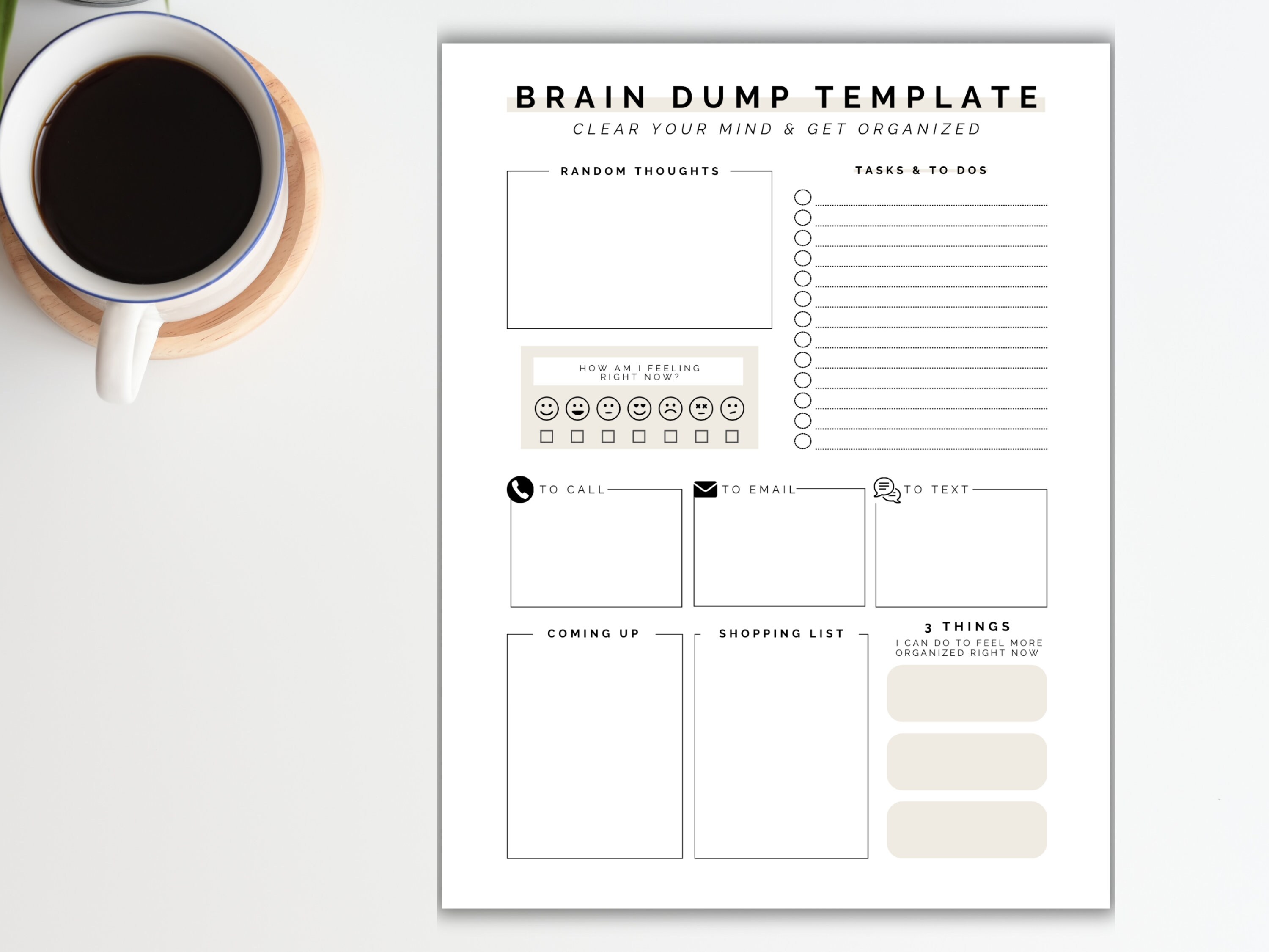 Printable Brain Dump Worksheet, Decluttering Planner, Digital Brain ...
