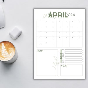 Vertical April 2024 Editable Calendar Printable: PDF Monthly Organizer ...